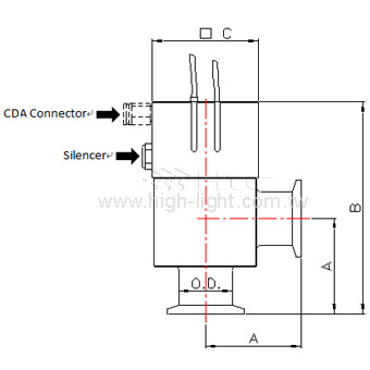 HV aluminum angle valve - pneumatic normally open single with bellows ...